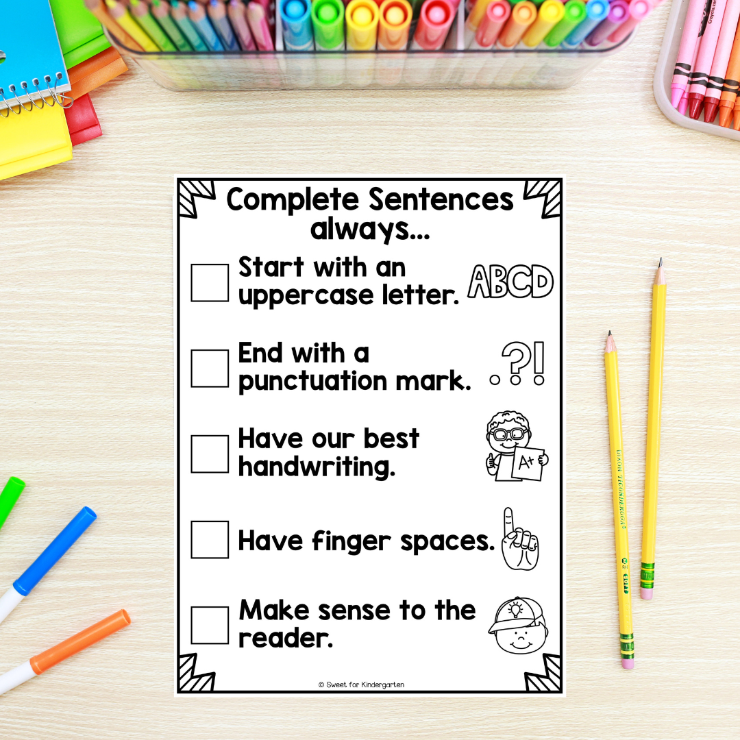 Download a Free Writing Sentences Checklist to Help Kindergarteners ...