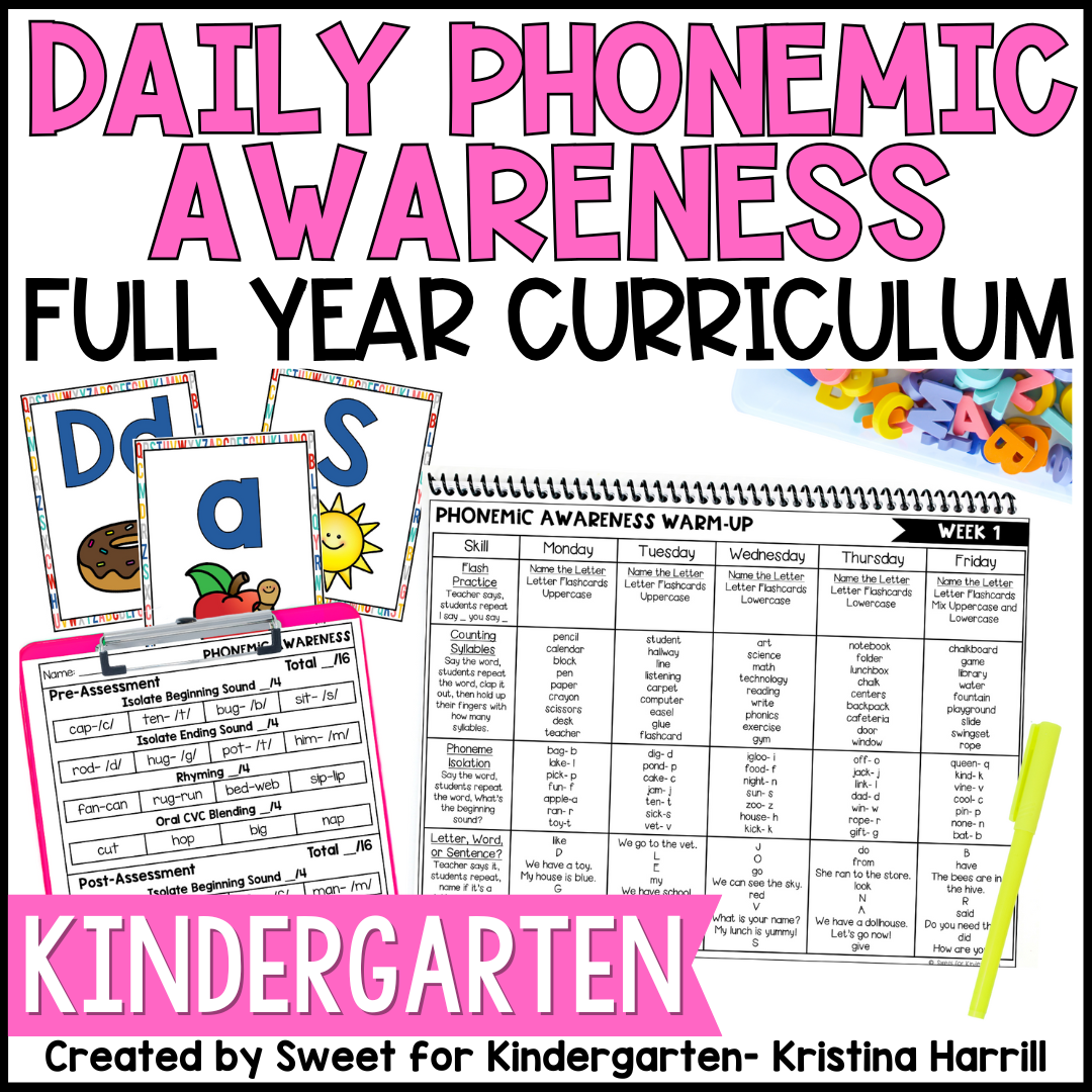 Kindergarten Phonemic Awareness Daily Lessons Bundle | Sweet for ...