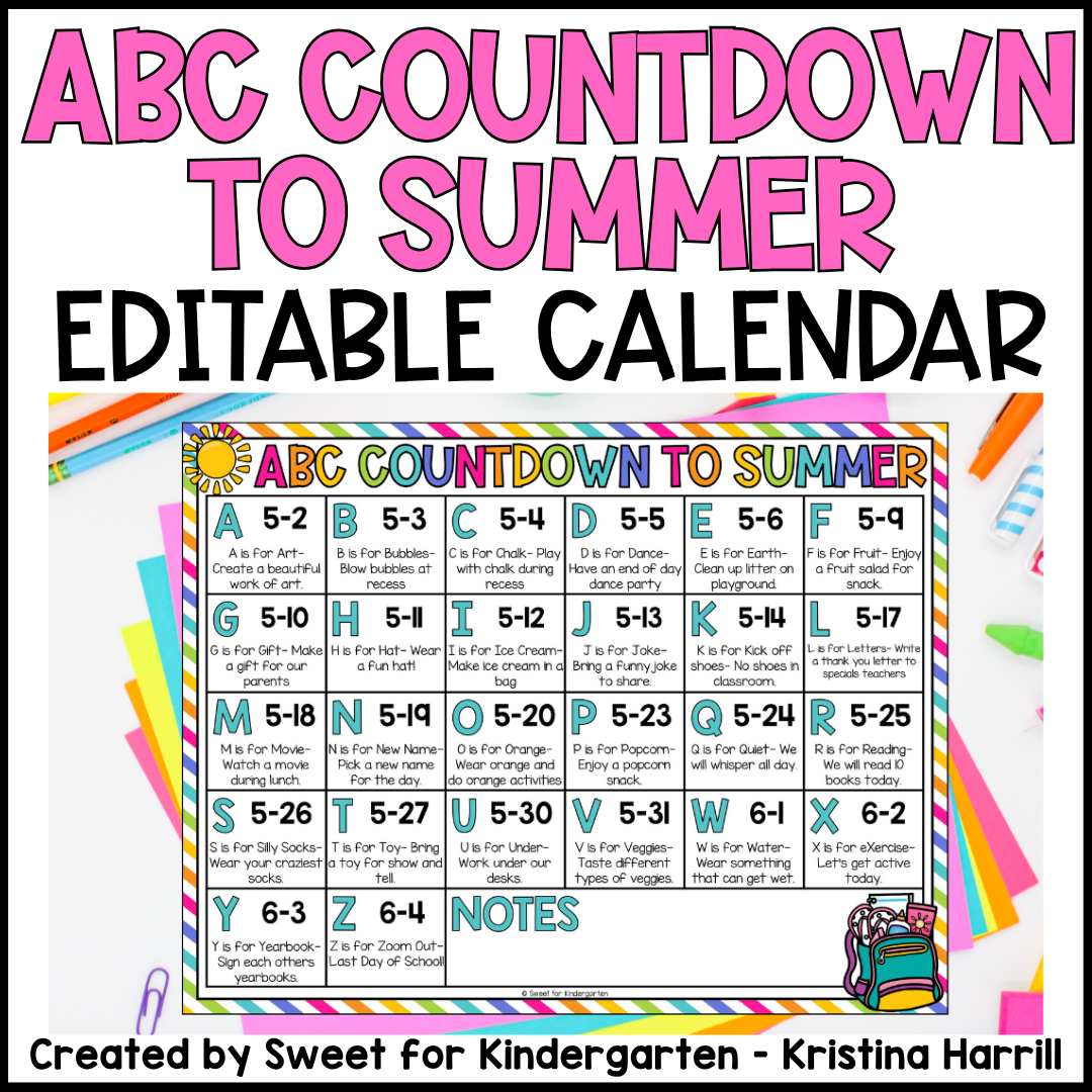 Editable ABC Countdown to Summer Activity Calendar plus Writing Pages ...