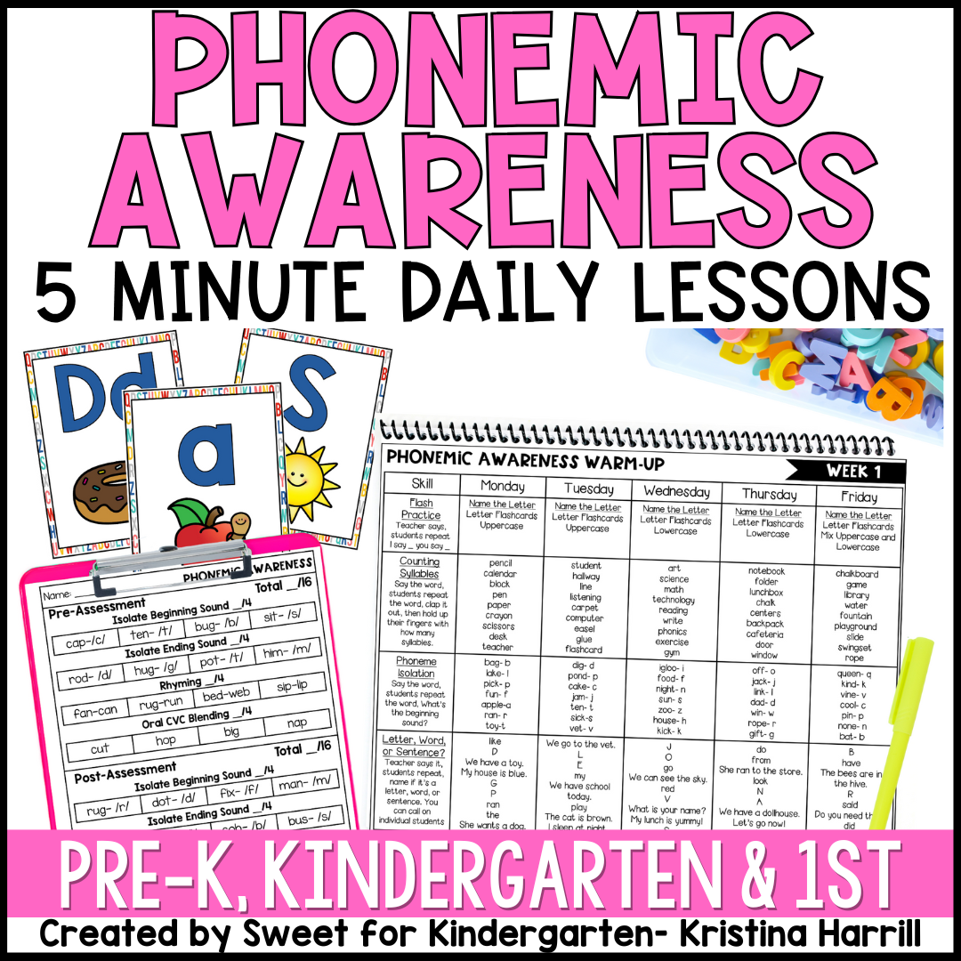 Pre-K, Kindergarten, and First Grade Phonemic Awareness Daily Lessons ...