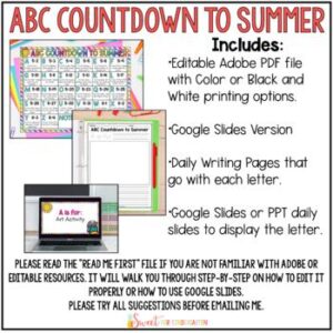 Editable ABC Countdown to Summer Activity Calendar plus Writing Pages ...