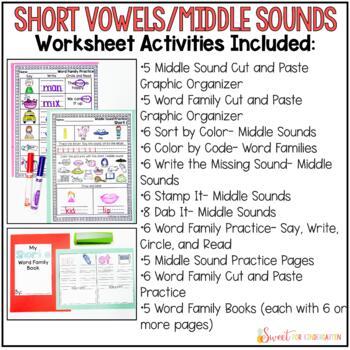 Short Vowel Phonics Worksheets | Middle Sounds and Word Families ...