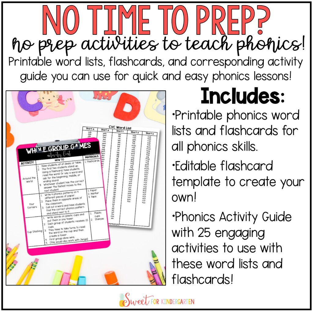No Prep Phonics Multi-Sensory Activity Guide with Printable Word Lists ...