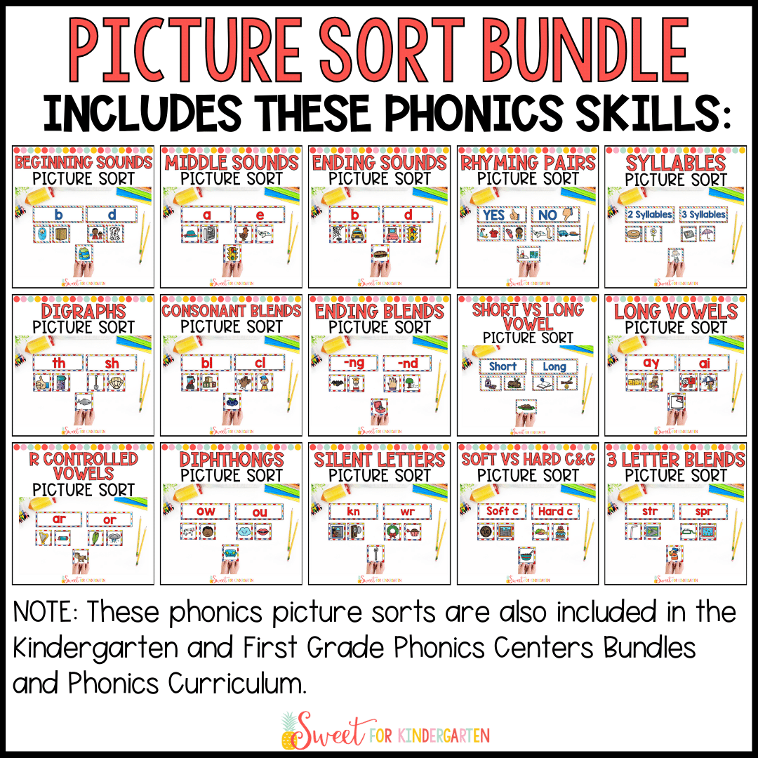 Phonics and Phonemic Awareness Picture Sort Activity Bundle | Phoneme ...