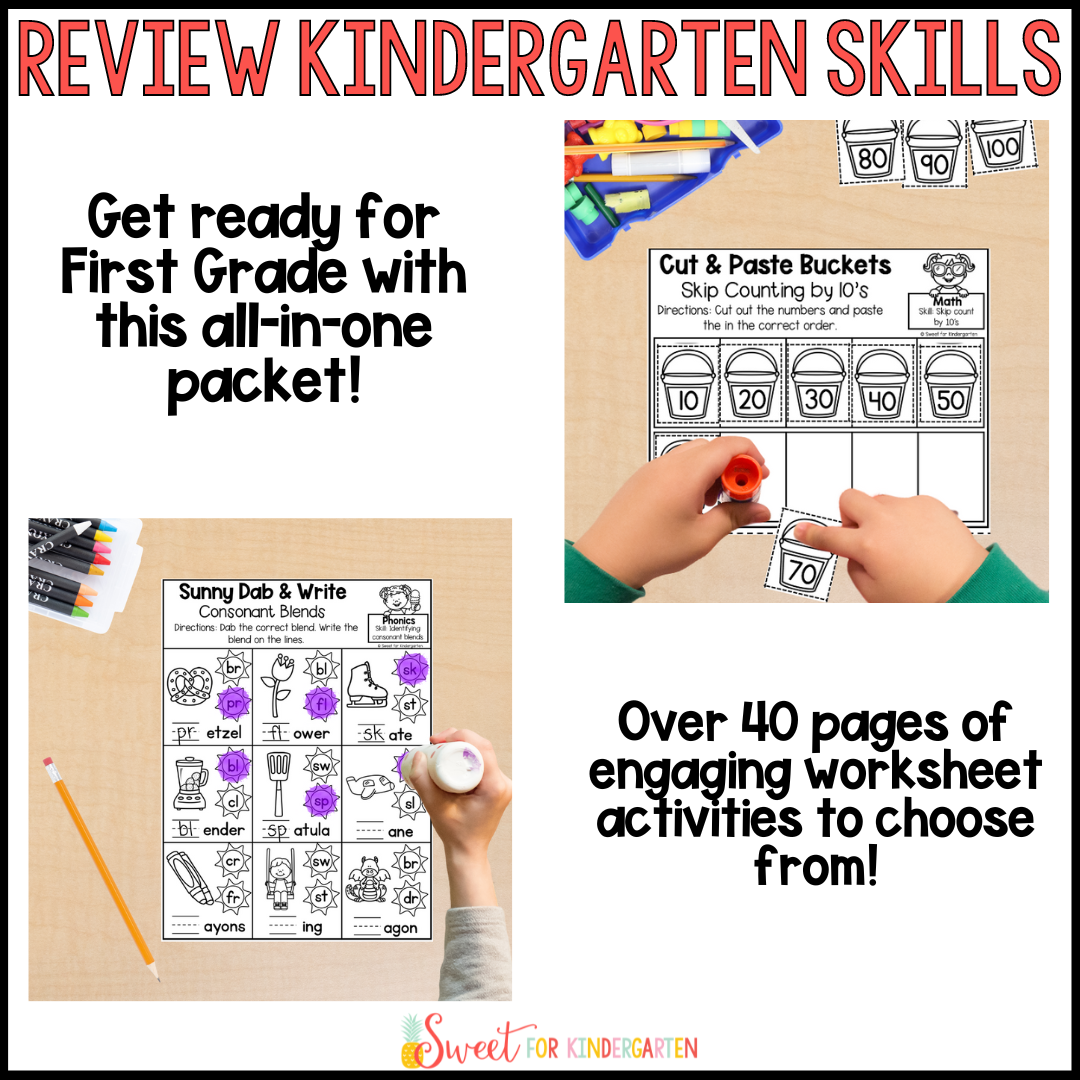 Kindergarten Math and Literacy Summer Review Worksheets | Phonics ...