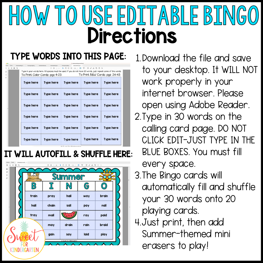 Editable Summer Bingo Game Template | End of Year Phonics Activity ...