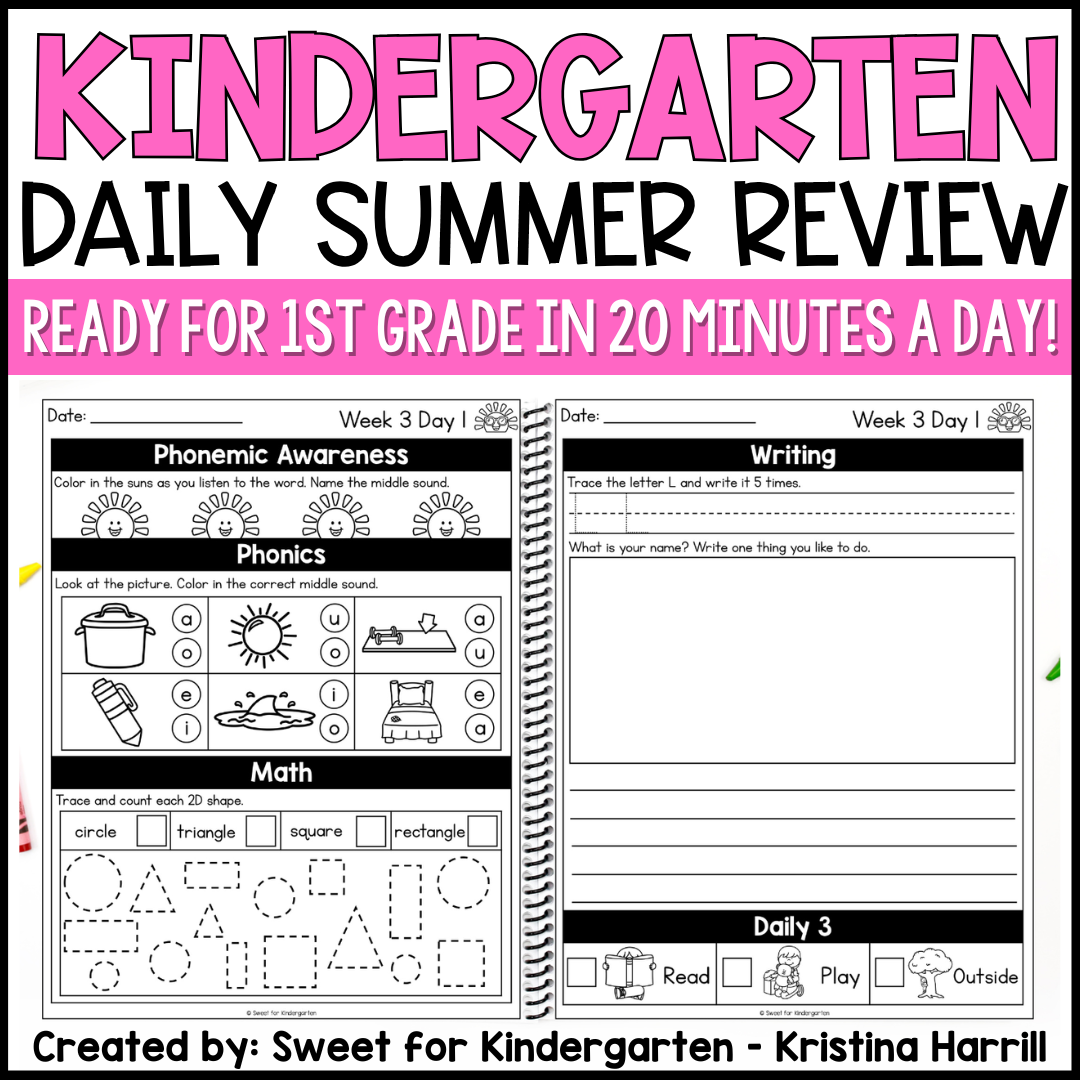 Kindergarten Summer Review Packet: Daily ELA and Math Practice with ...